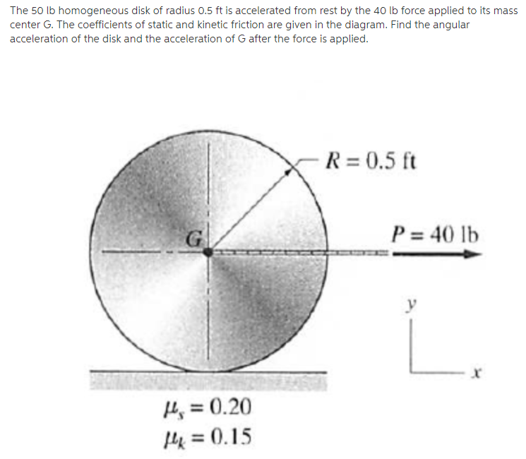 Solved The 50 lb homogeneous disk of radius 0.5 ft is | Chegg.com