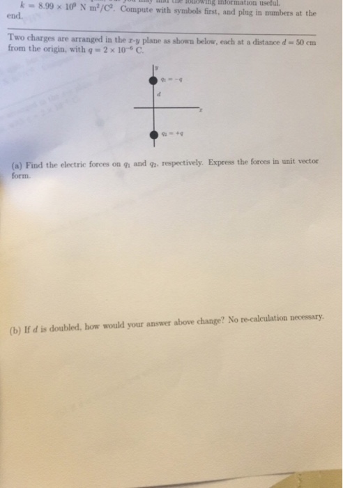 Solved Two charges are arranged in the x-y plane as shown | Chegg.com