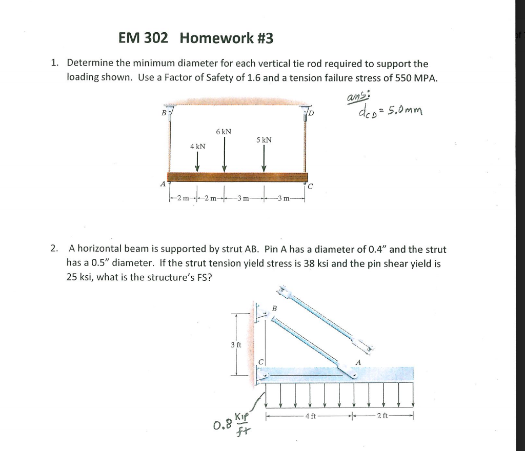 Solved Determine the minimum diameter for each vertical tie | Chegg.com
