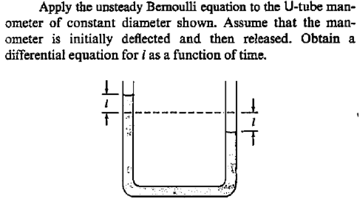 Solved Apply the unsteady Bernoulli equation to the U-tube | Chegg.com