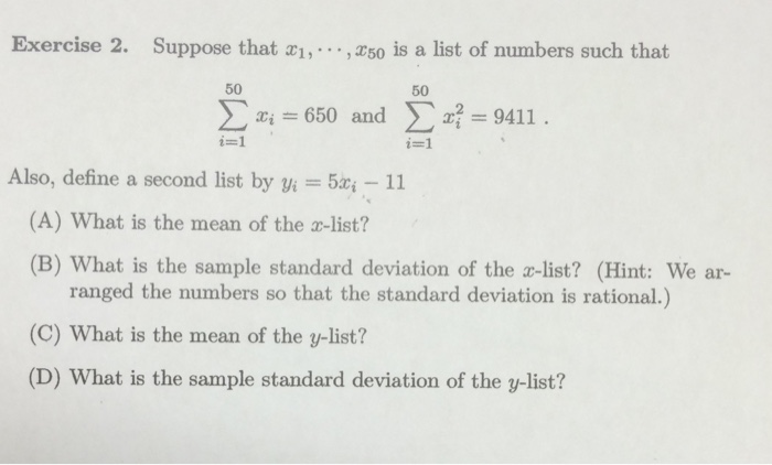 Solved Exercise 2. Suppose that xi, , 2:50 is a list of | Chegg.com