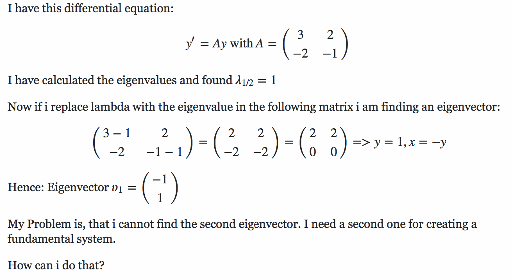 Solved I have this differential equation: 3 y = Ay with A = | Chegg.com