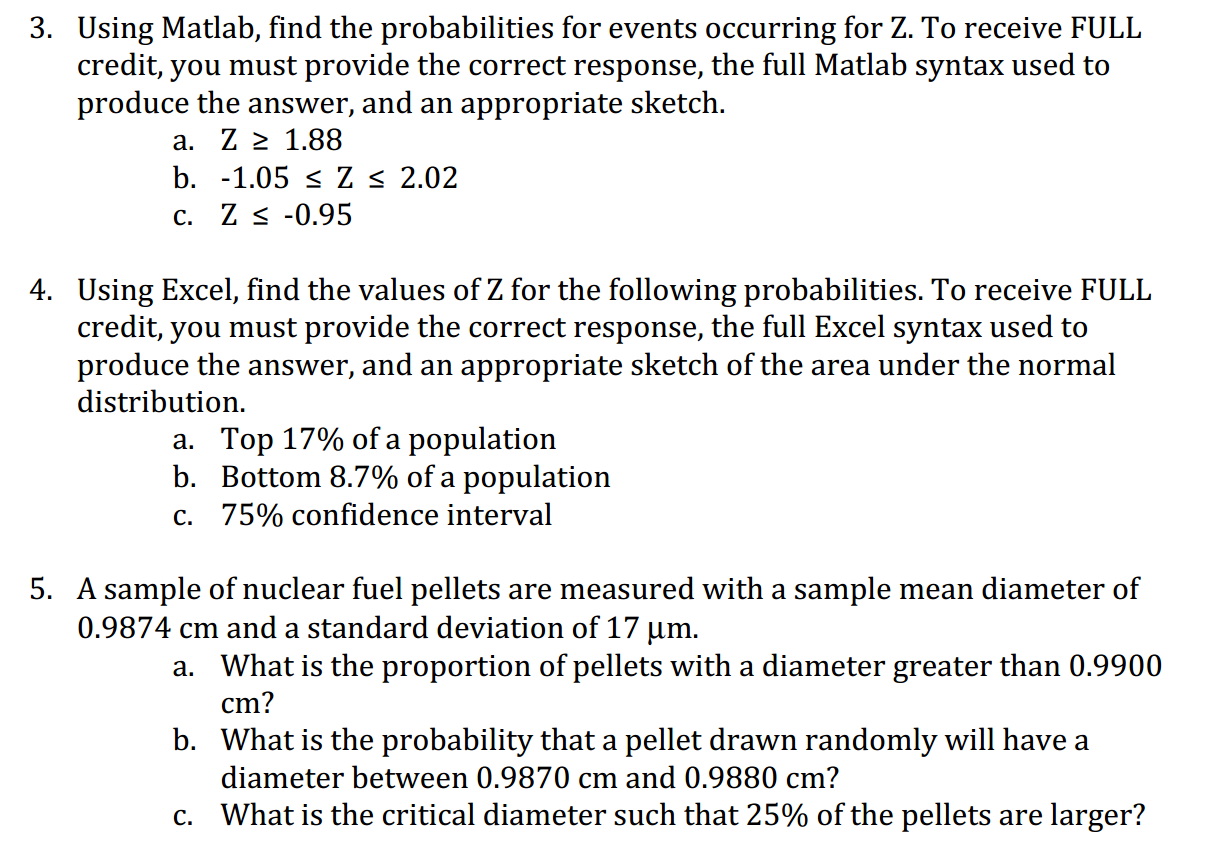 Solved Using Matlab, find the probabilities for events | Chegg.com