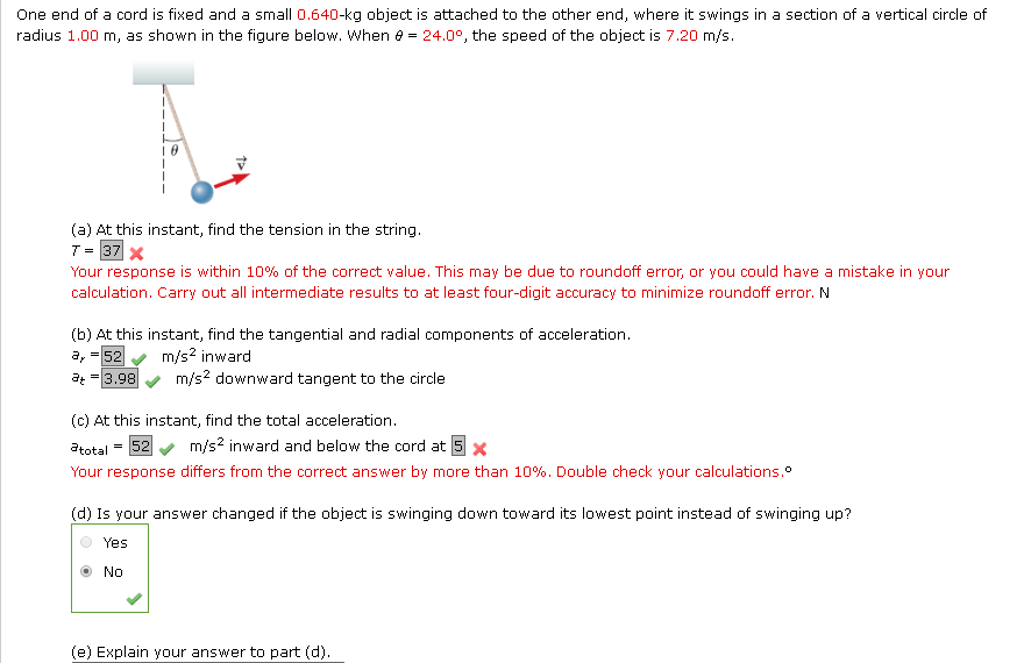 Solved One end of a cord is fixed and a small 0.640-kg | Chegg.com