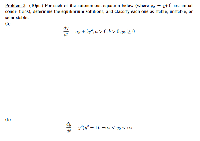 Solved For each of the autonomous equation below (where y_0 | Chegg.com