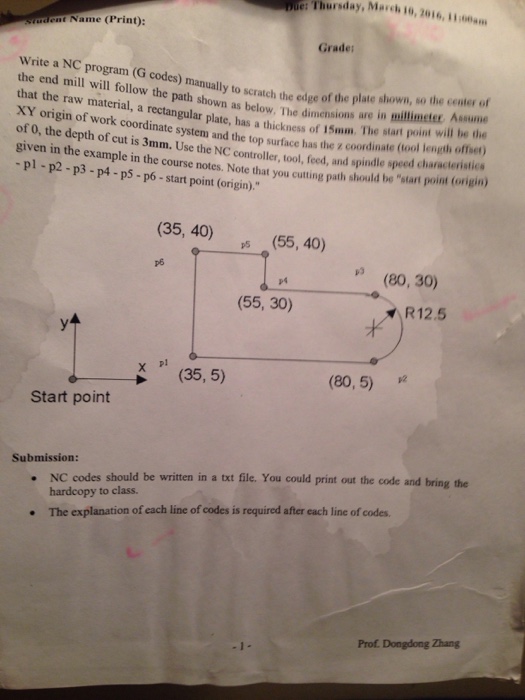 Solved Write a NC program (G codes) manually to scratch the | Chegg.com