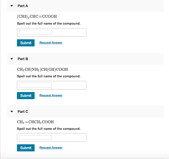 Solved Part A (CH3)2CHC CCOOH Spell out the full name of the | Chegg.com