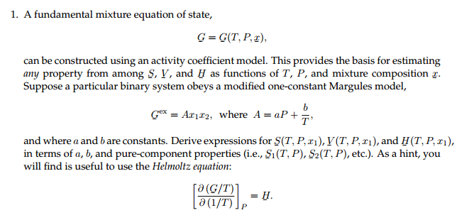 Solved 1. A fundamental mixture equation of state, can be | Chegg.com