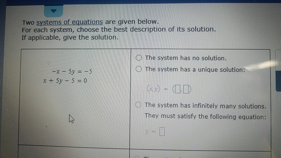 Solved Two systems of equations are given below. For each | Chegg.com