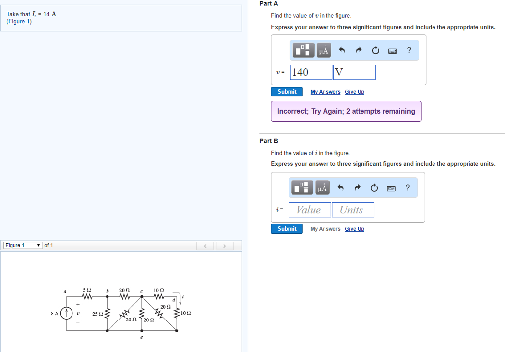 Solved Part A Take that I, 14 A Figure 1 Find the value of v | Chegg.com