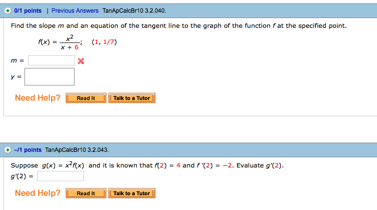 Solved Find the slope m and an equation of the tangent line | Chegg.com