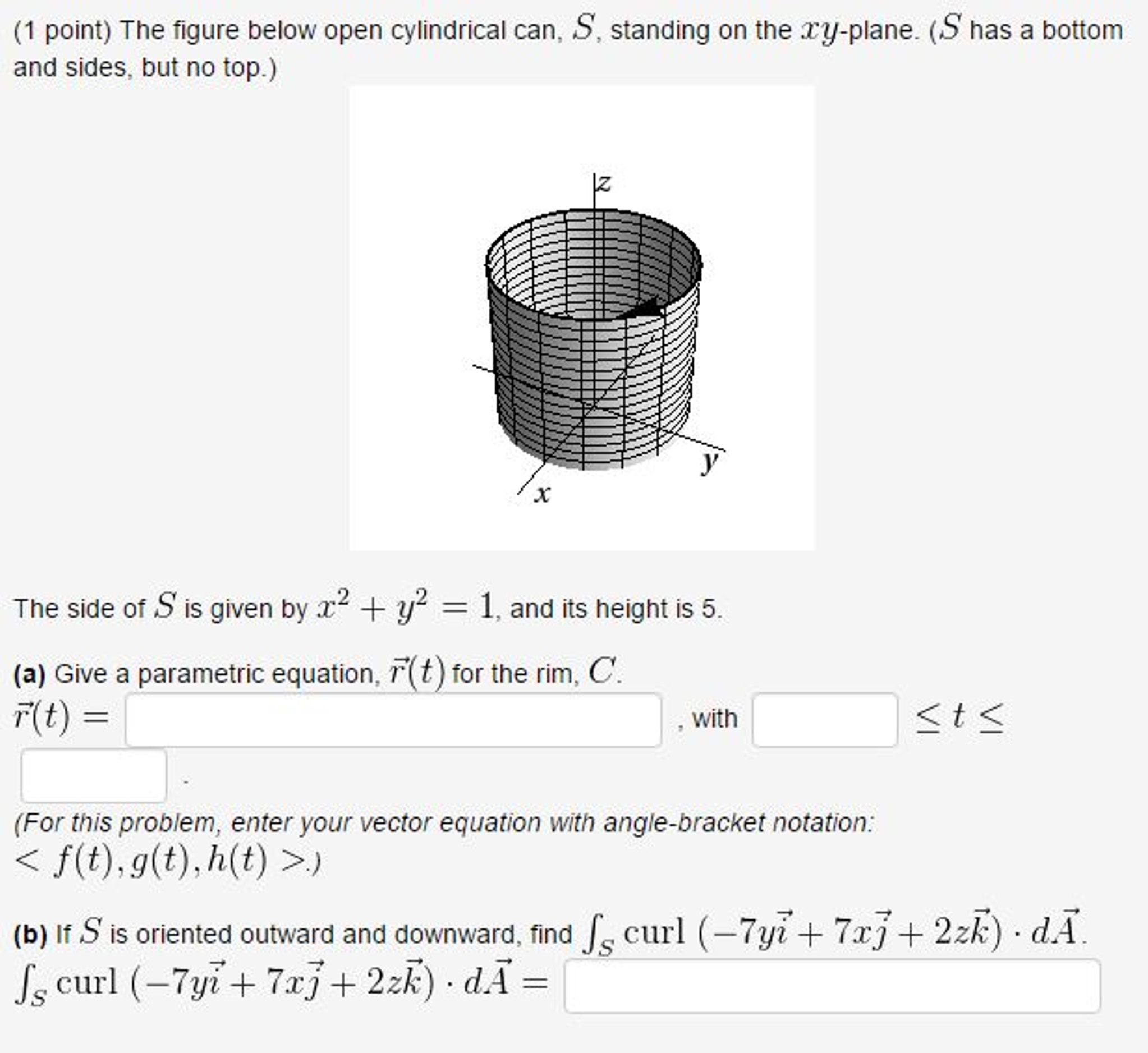 Solved The figure below open cylindrical can, S, standing on | Chegg.com