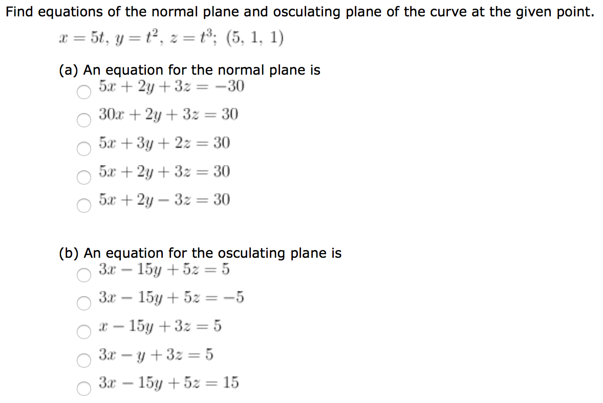 Solved Find equations of the normal plane and osculating | Chegg.com