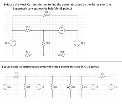 Solved Use the Mesh Current Method to find the power | Chegg.com