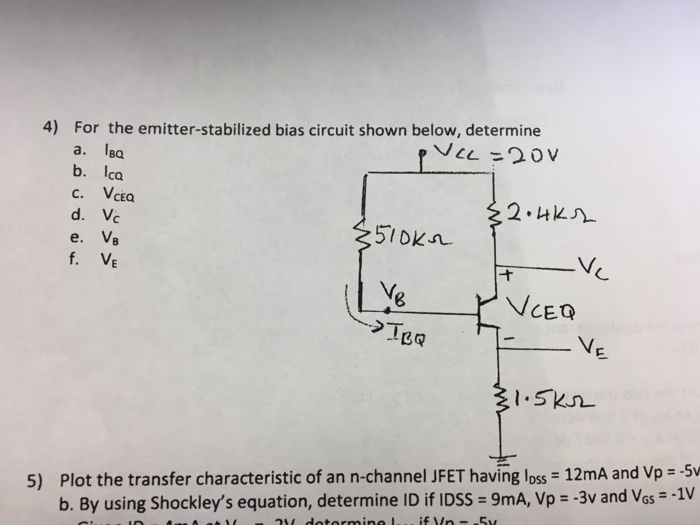 Solved For the emitter-stabilized bias circuit shown below, | Chegg.com
