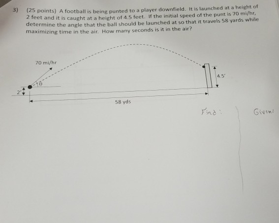 Solved 3) (25 points) A football is being punted to a player | Chegg.com