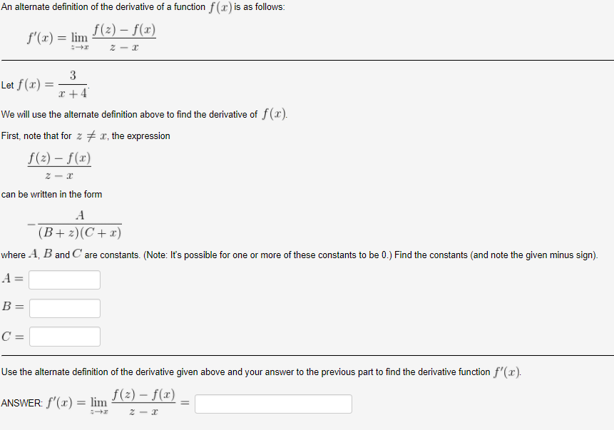 Solved An alternate definition of the derivative of a | Chegg.com