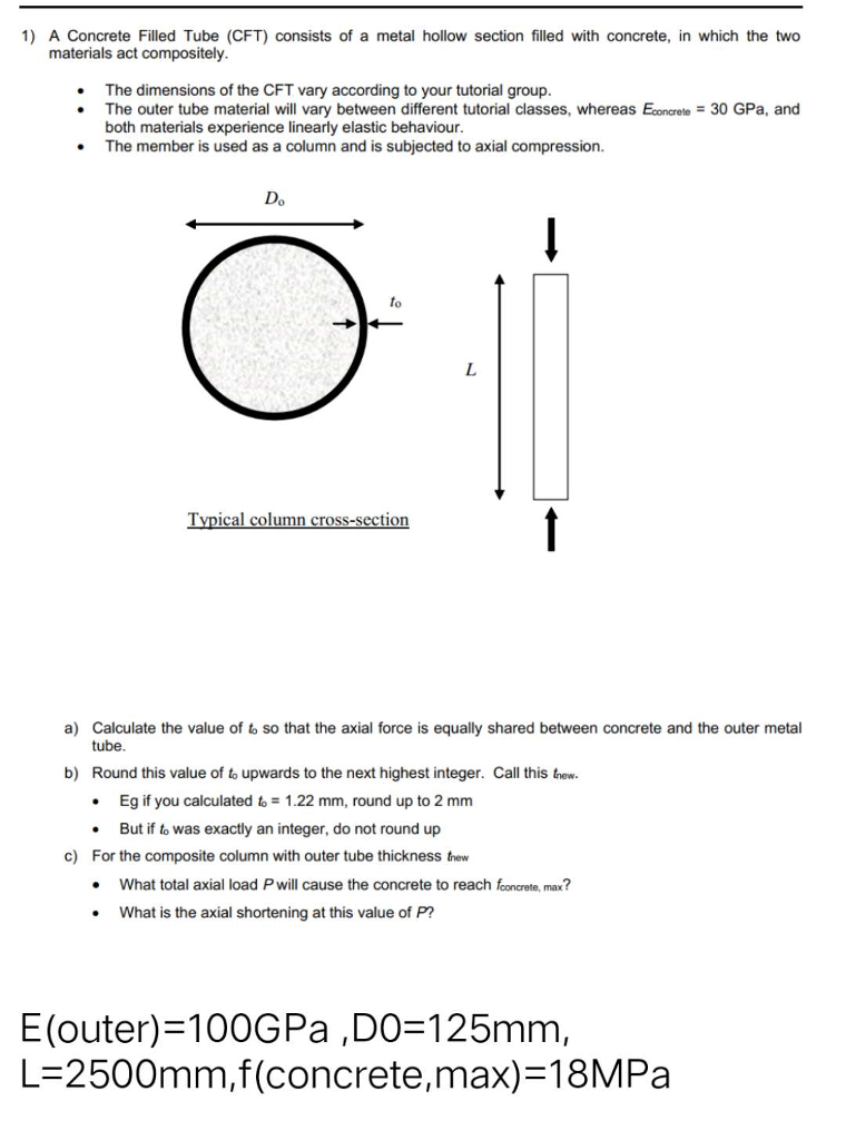 Solved ) A Concrete Filled Tube (CFT) consists of a metal | Chegg.com