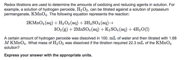 Solved Redox titrations are used to determine the amounts of | Chegg.com
