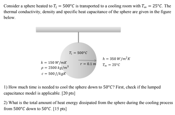 Solved Consider a sphere heated to T = 500°C is transported | Chegg.com