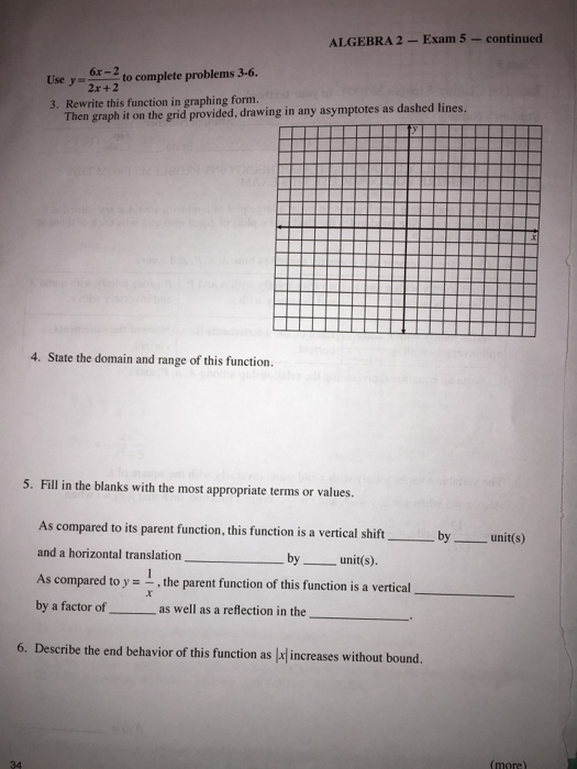 Solved Use y = 6x - 2/2x + 2 to complete problems 3-6. | Chegg.com