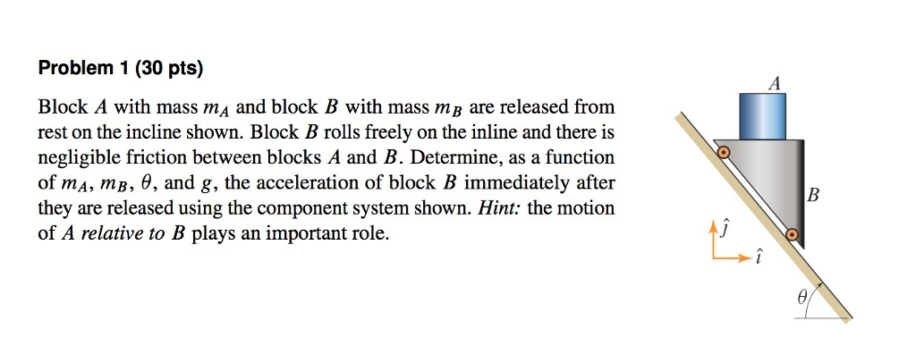Solved Problem 1 (30 pts) Block A with mass mA and block B | Chegg.com