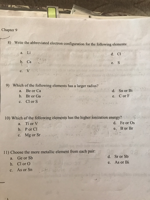 Solved Write The Abbreviated Electron Configuration For The