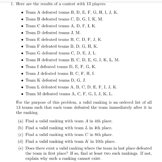 Solved Here are the results of a contest with 13 players: | Chegg.com