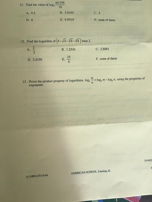 Solved Find the value of log4 64.256/16 0.2 3.0103 5 6 | Chegg.com