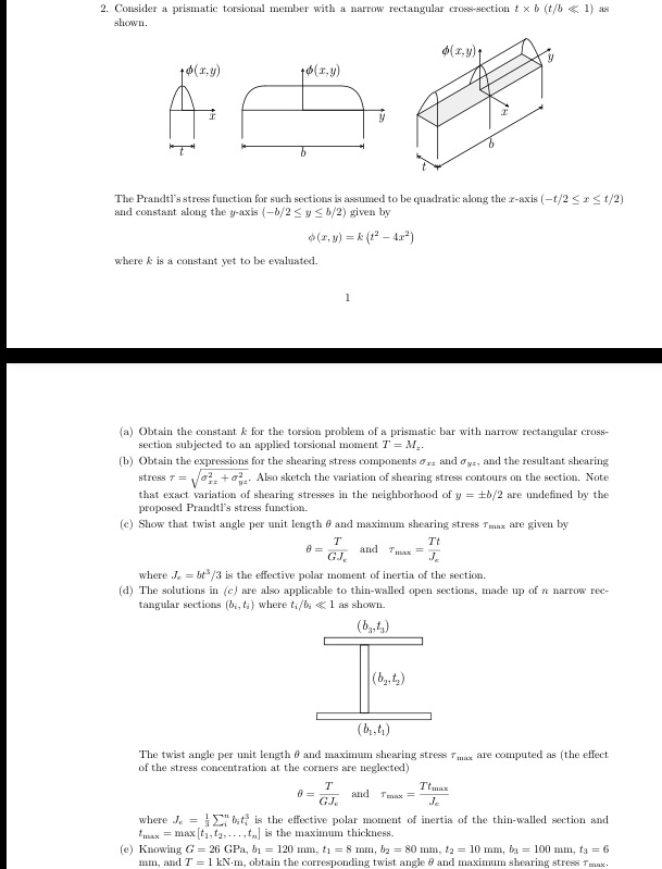 Consider a prismatic torsional member with a narrow | Chegg.com