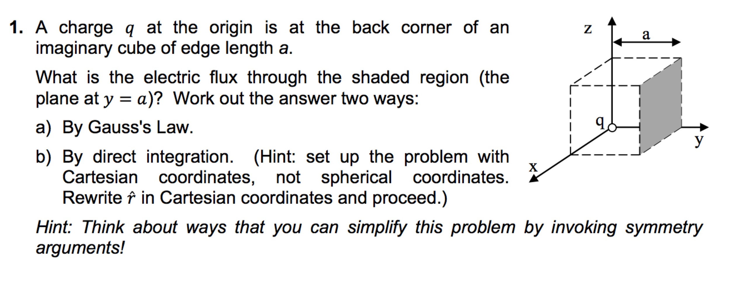 Solved A charge q at the origin is at the back corner of an | Chegg.com