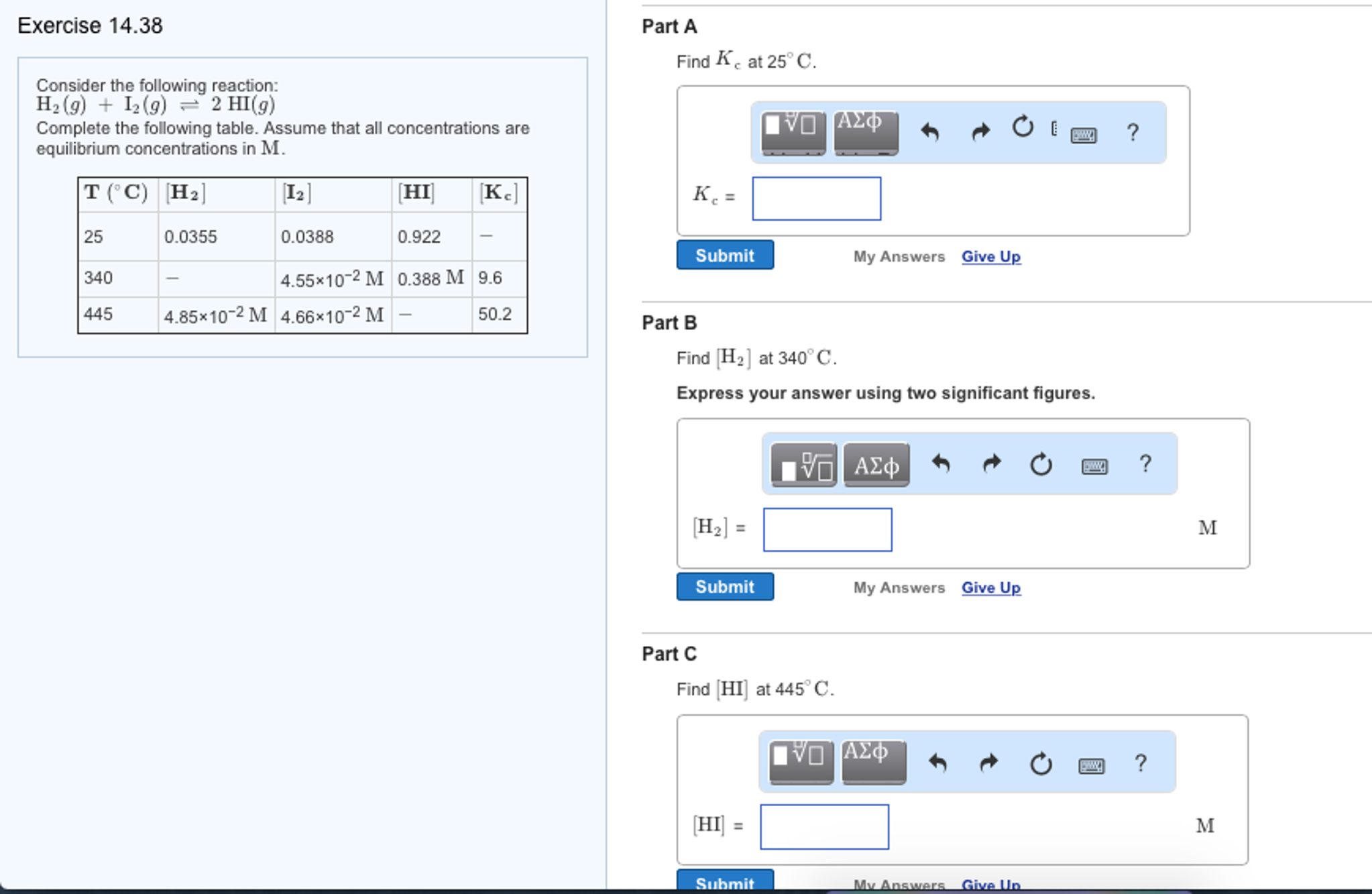 Solved Consider the following reaction: H2(g)+I2(g)?2HI(g) | Chegg.com