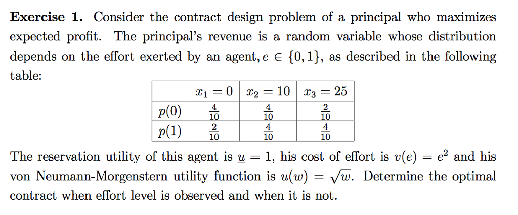 Solved Consider the contract design problem of a principal | Chegg.com