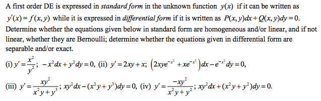 Solved A First Order De Is Expressed In Standard Form In The