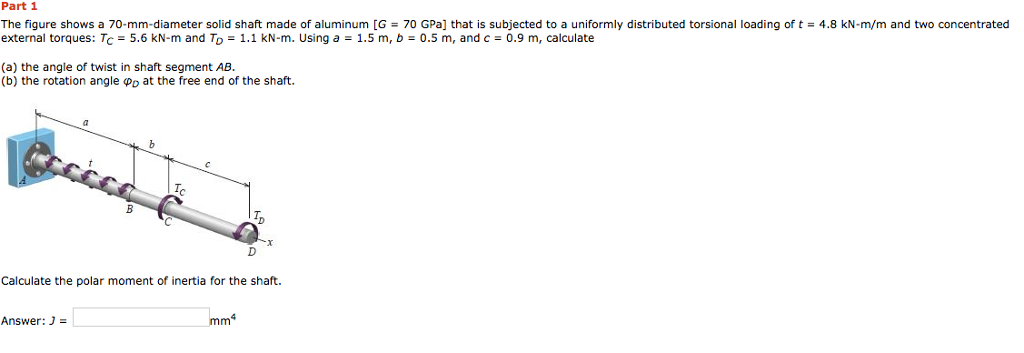 Solved Part 1 The figure shows a 70-mm-diameter solid shaft | Chegg.com
