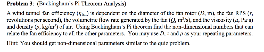 Solved Problem 3: (Buckingham's Pi Theorem Analysis) A wind | Chegg.com