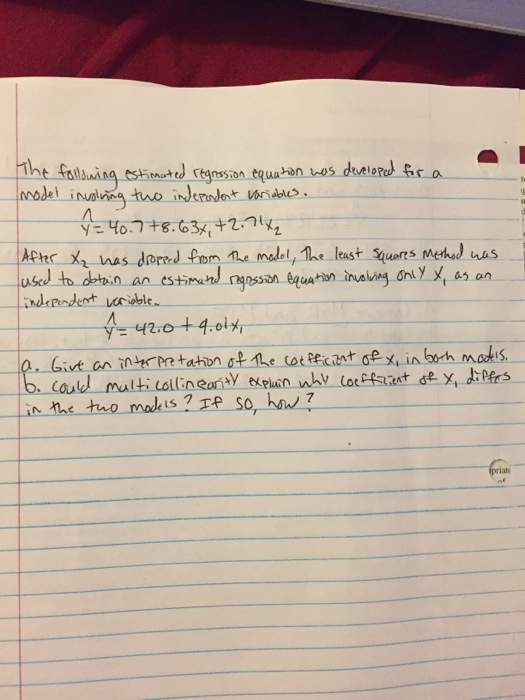 Solved The following estimated equation was developed for a | Chegg.com