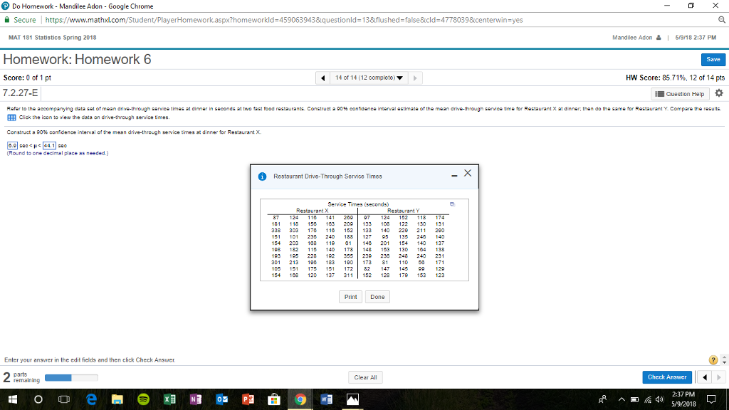 Solved Do Homework -Mandilee Adon - Google Chrome ? Secure ! | Chegg.com