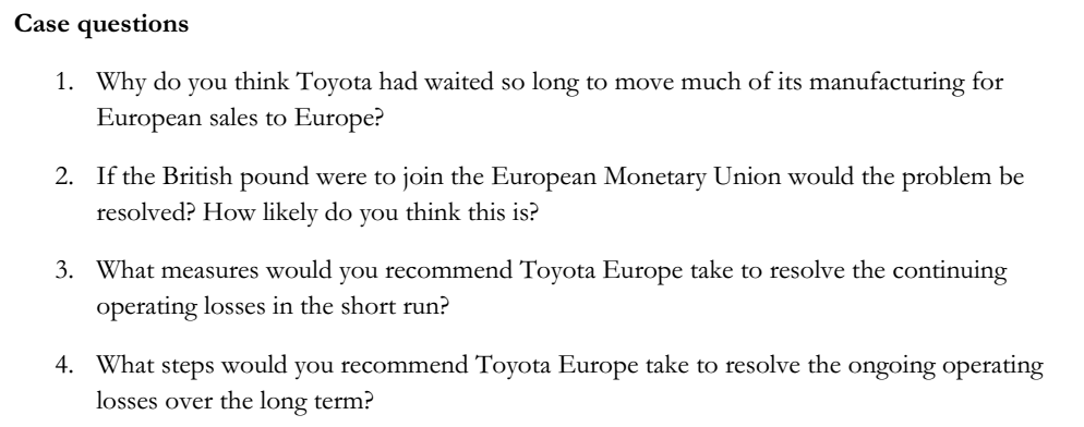 Solved how to solve those question? please Case 2: Toyota’s | Chegg.com