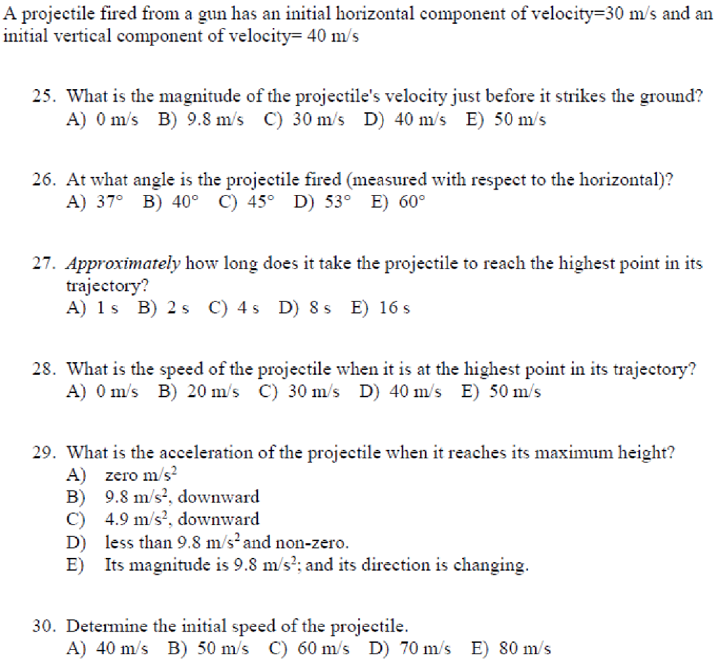Solved A projectile fired from a gun has an initial | Chegg.com