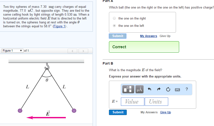Solved Two tiny spheres of mass 7.30 mg carry charges of | Chegg.com