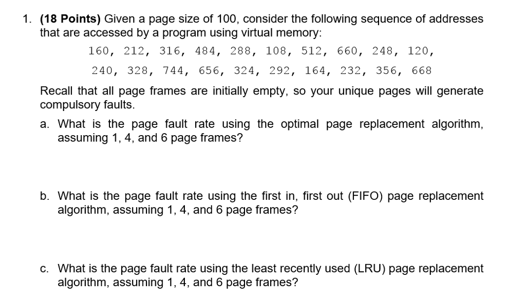 1 18 Points Given A Page Size Of 100 Consider The Chegg