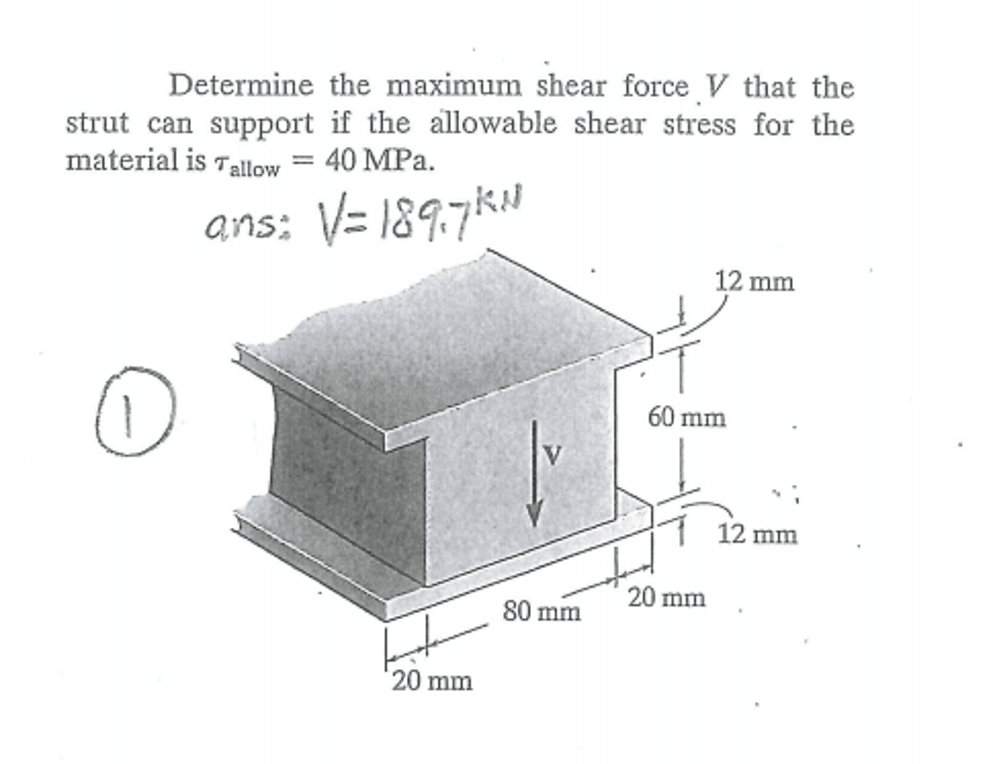 Solved Determine the maximum shear force V that the strut | Chegg.com