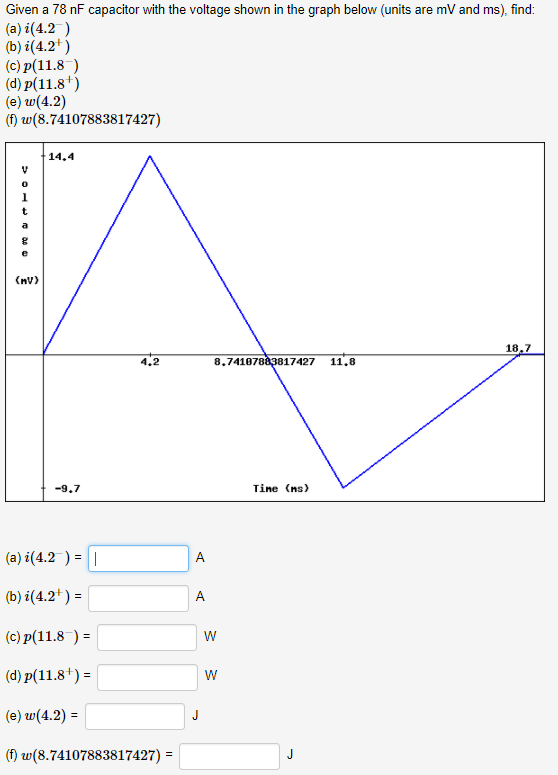 Solved Given a 78 nF capacitor with the voltage shown in the | Chegg.com