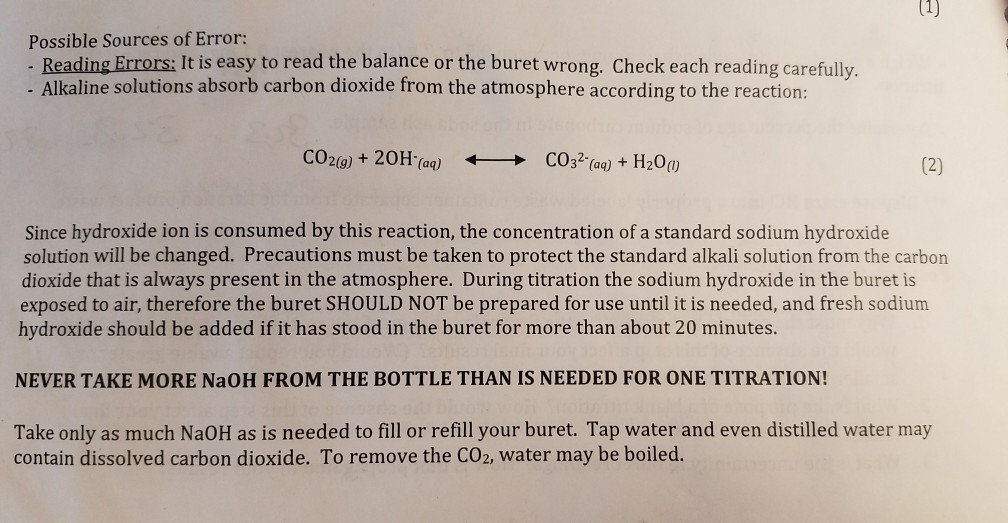 Solved Possible Sources of Error: -Reading Errors: It is | Chegg.com