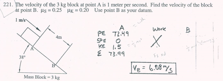 Solved The velocity of the 3 kg block at point A is 1 meter | Chegg.com