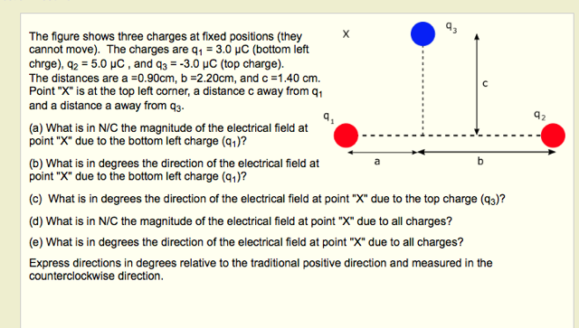 Solved The figure shows three charges at fixed positions | Chegg.com