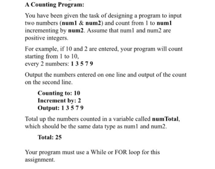 Solved A Counting Program: You have been given the task of | Chegg.com