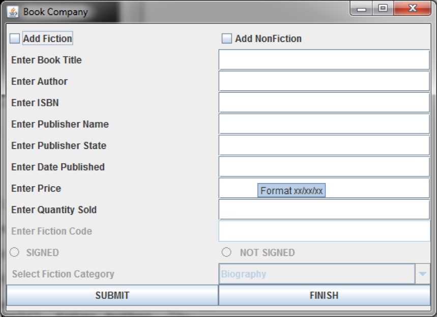 Solved In Java-- Develop class BookGUI that displays the | Chegg.com