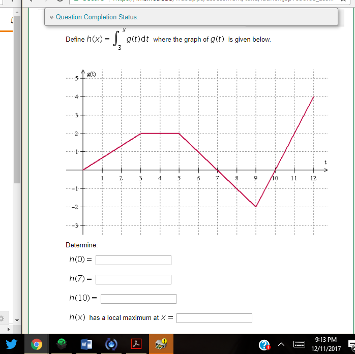 Solved Question Completion Status Define h(x)g(t)dt where | Chegg.com